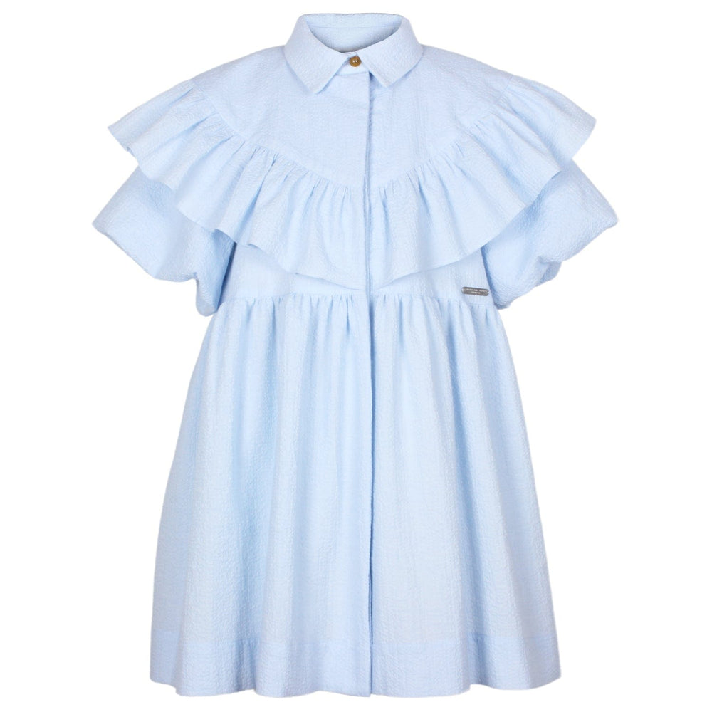 Jessie & James Girls Blue Texture Frilly Collar Shirt Dress