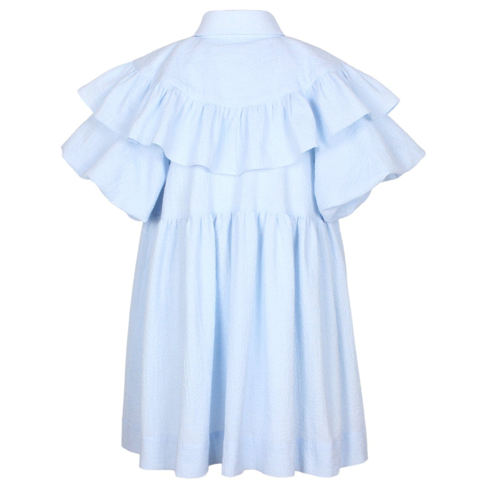 Jessie & James Girls Blue Texture Frilly Collar Shirt Dress