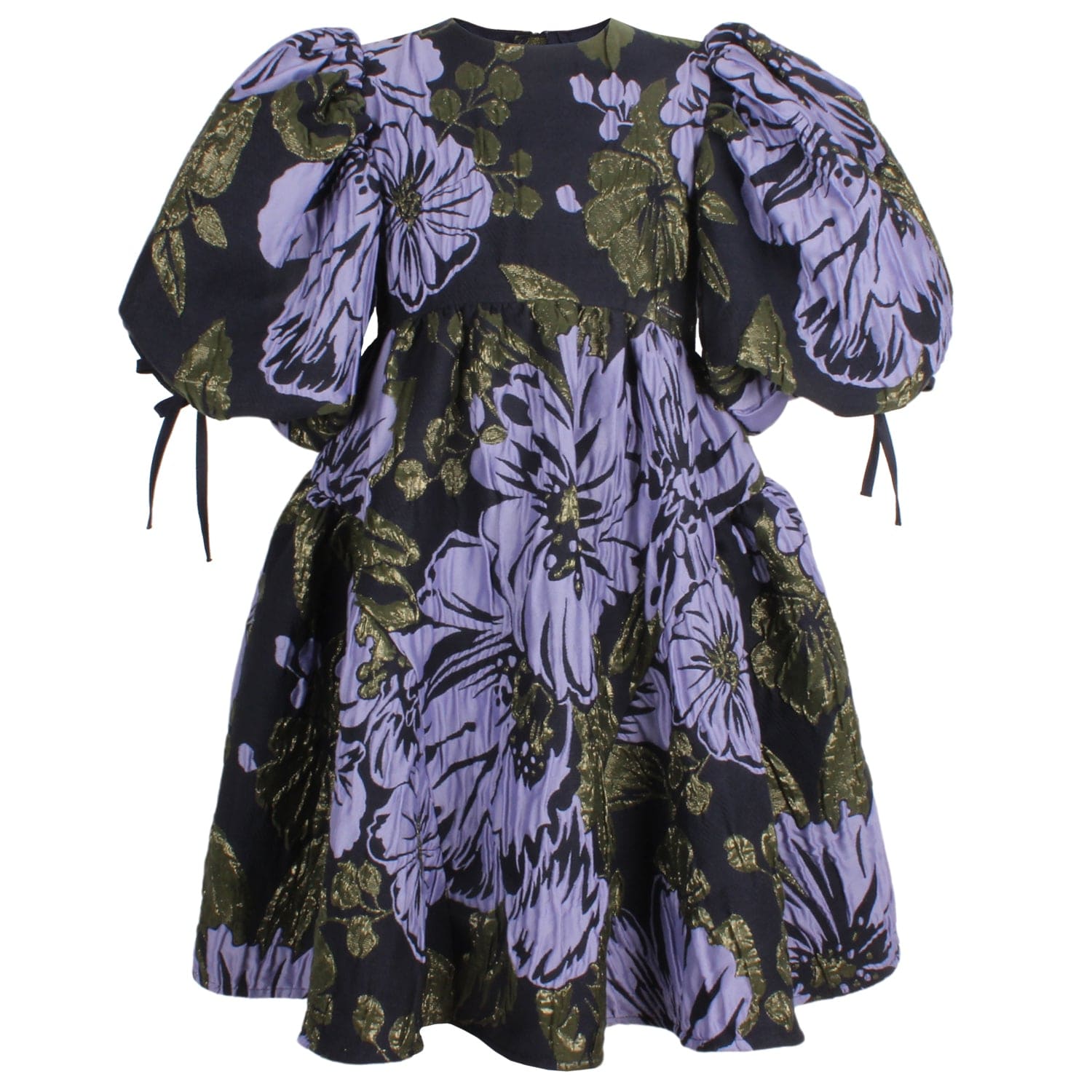 Jessie & James Girls Lilac Flower Jacquard Balloon Sleeve Dress