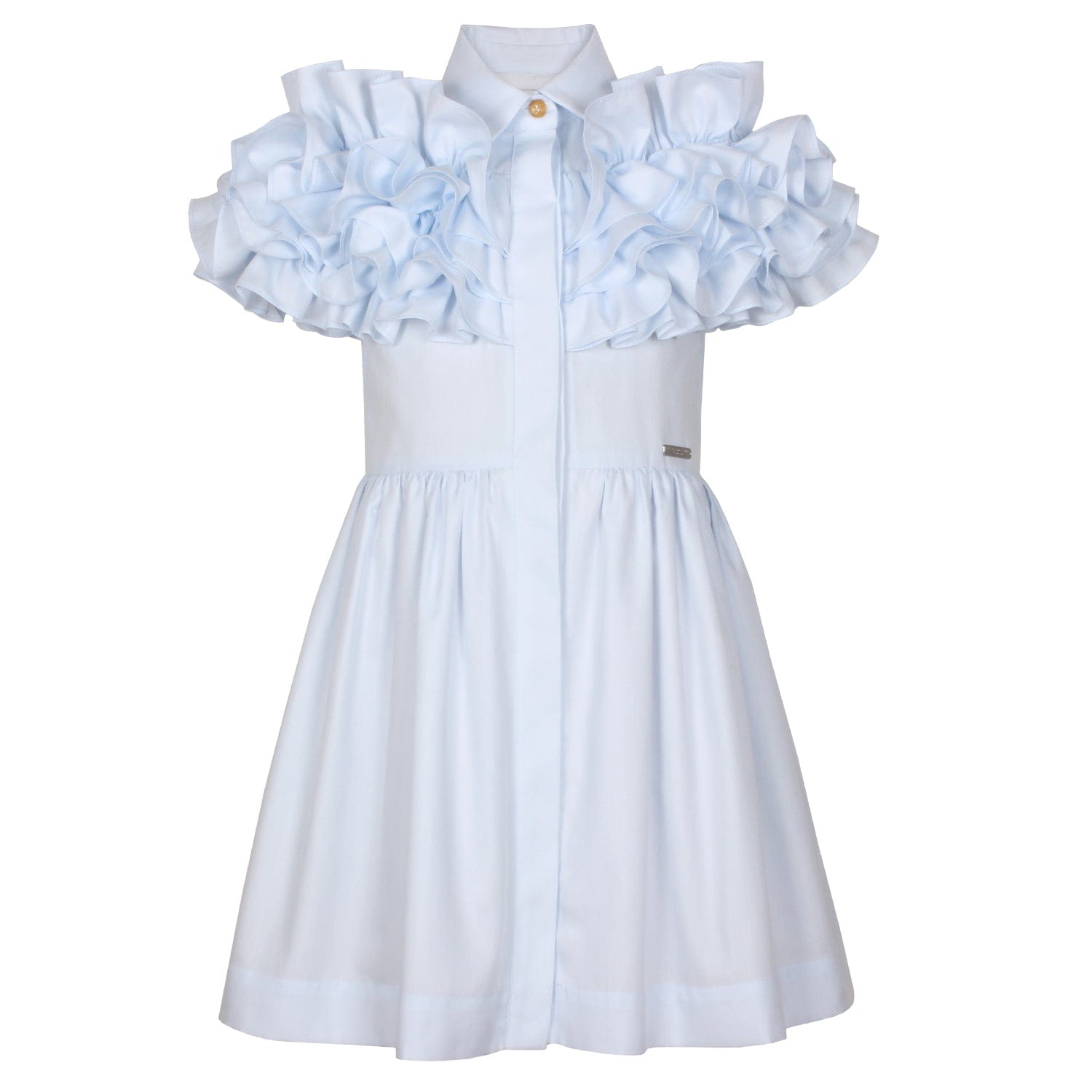 Jessie & James Girls Pale Blue Ruffle Shirt Dress