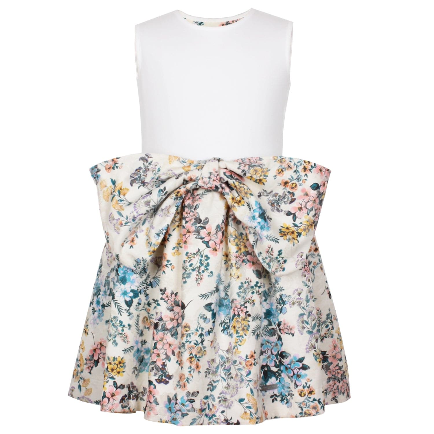 Jessie & James Girls Katlyn White Jersey and Pastel Flower Jacquard Dress