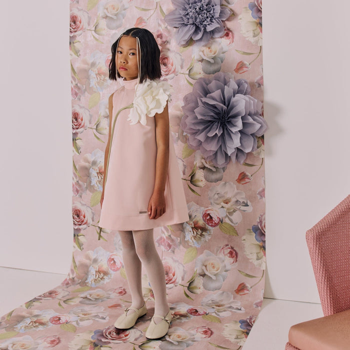 Jessie & James Girls Pink & Creme Satin 3D Flower A-Line Dress